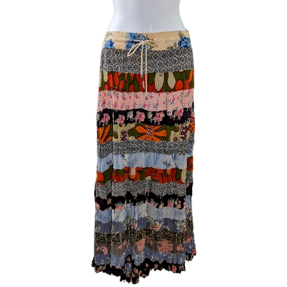 Vintage | Skirts | Vintage Tiered Patchwork Drawstring Maxi Skirt ...